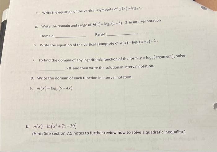 6. Consider the function g(x)=log2x. a. Complete the | Chegg.com