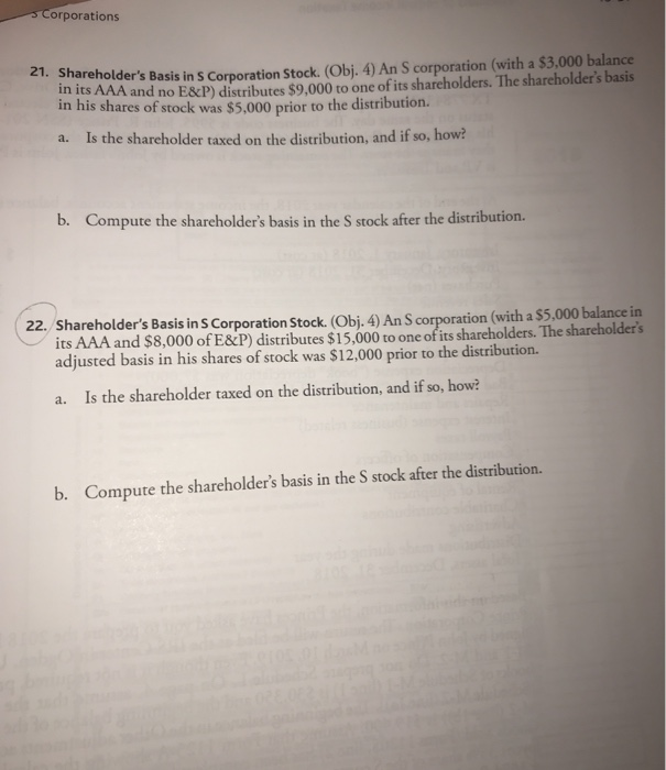 22. Shareholder's Basis in S Corporation Stock. (Obj. | Chegg.com