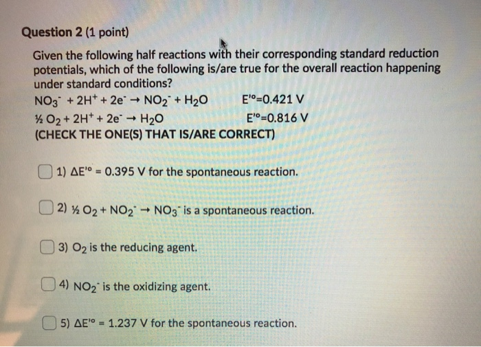 Solved Question 2 (1 point) Given the following half | Chegg.com