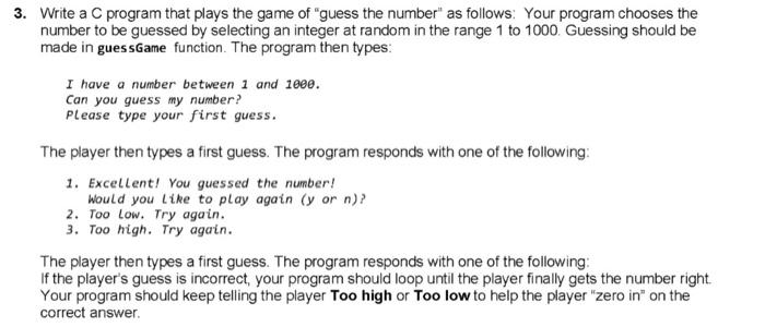 Solved 3. Write a C program that plays the game of "guess | Chegg.com