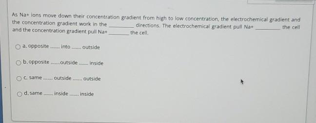 Solved As Na+ ions move down their concentration gradient | Chegg.com