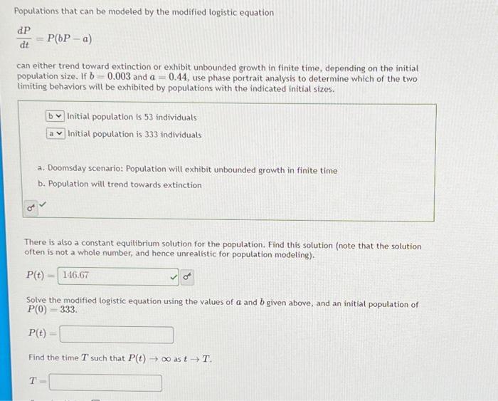 Solved Populations That Can Be Modeled By The Modified