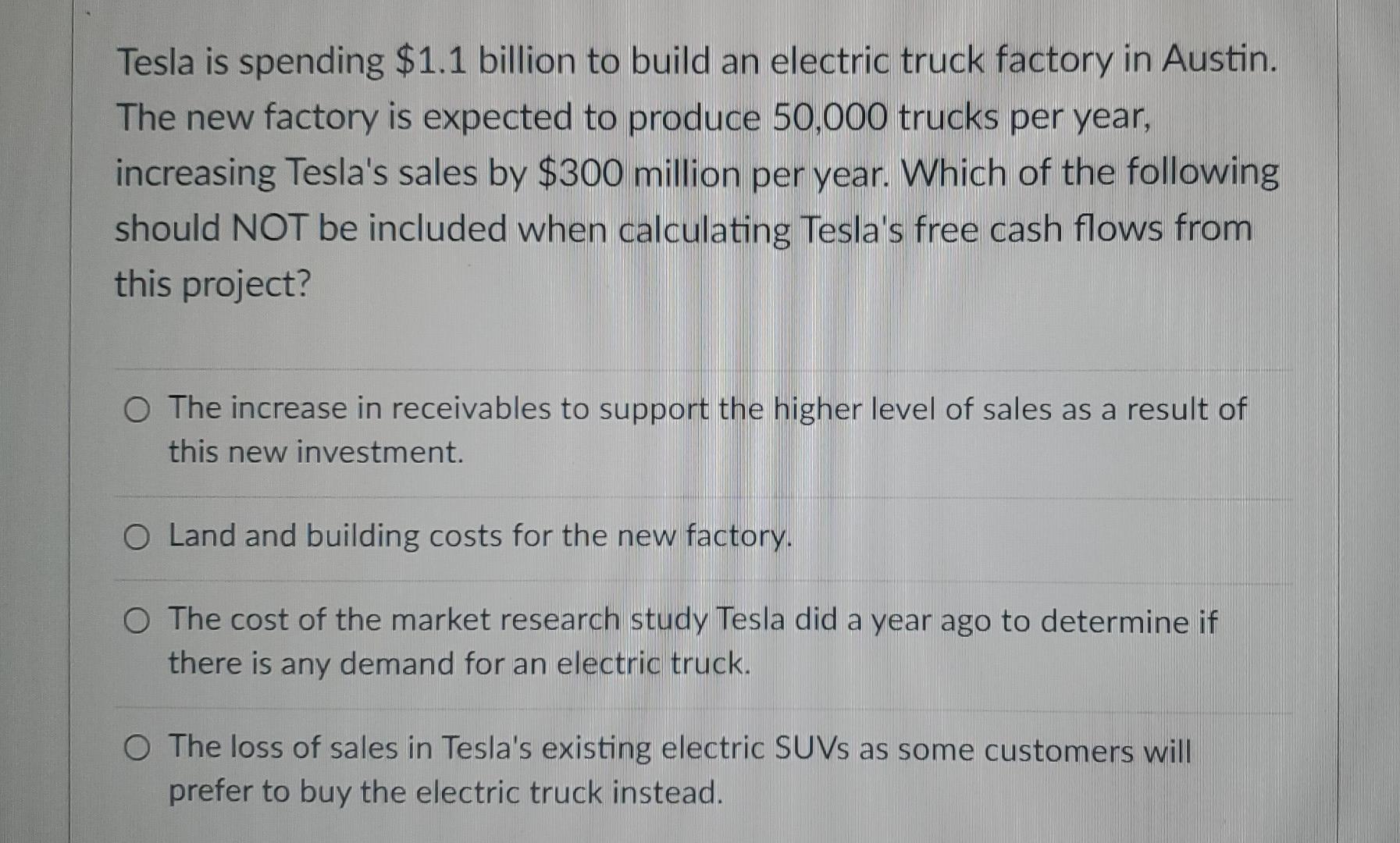 Solved Tesla is spending $1.1 billion to build an electric | Chegg.com