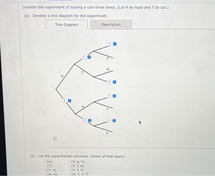 Solved Consider the experiment of tossing a coin three | Chegg.com