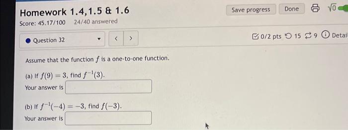 Solved Assume that the function f is a one-to-one function. | Chegg.com