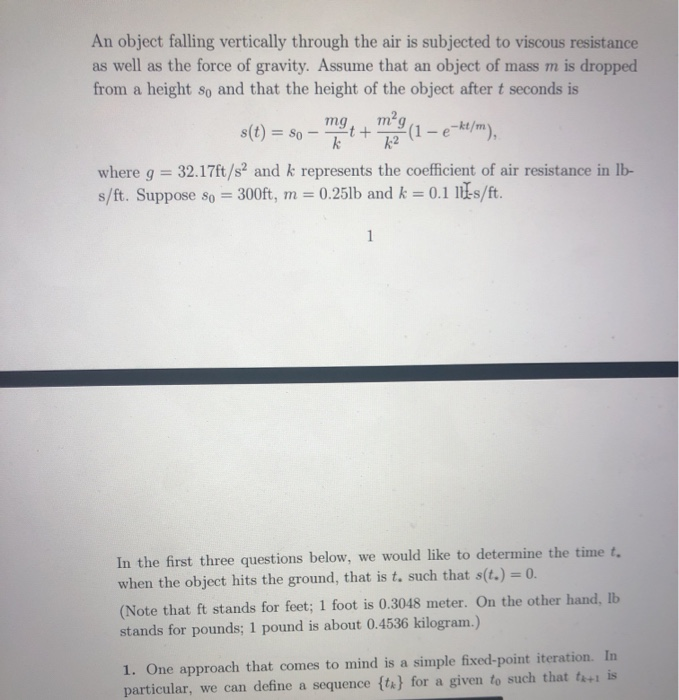 Solved An Object Falling Vertically Through The Air Is