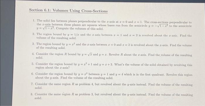 Solved 1. The solid lies between planes perpendicular to the | Chegg.com