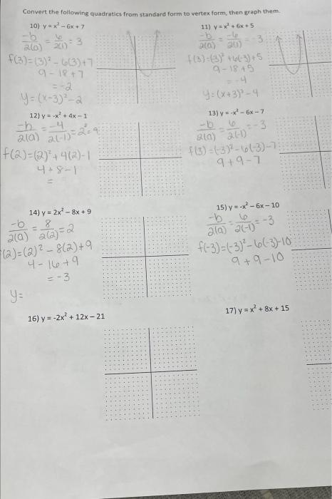 Solved Convert the following quadraties from standard form | Chegg.com