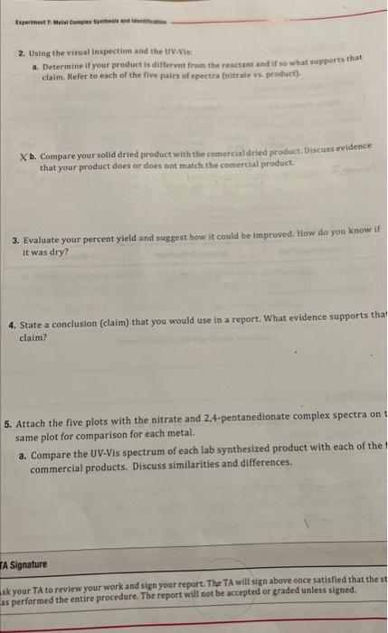 Solved 2. Using the visual inspection and the Uv-vis a. | Chegg.com