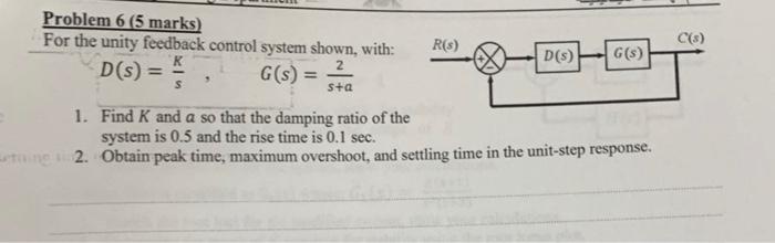 Solved Problem 6 (5 marks) For the unity feedback control | Chegg.com