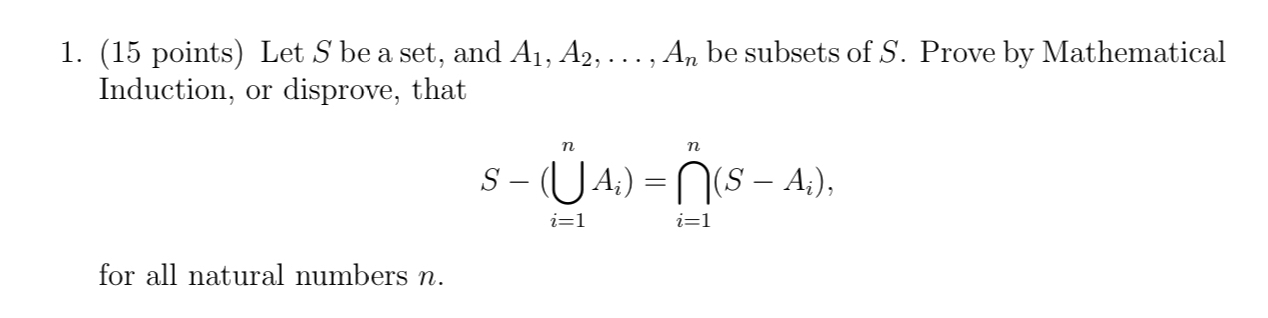 Solved (15 ﻿points) ﻿Let S ﻿be a set, and A1,A2,dots,An ﻿be | Chegg.com