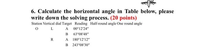 Solved 6. Calculate the horizontal angle in Table below, | Chegg.com