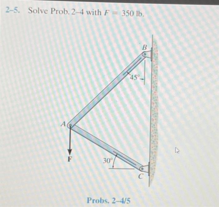2-5. Solve Prob. 2-4 with F=350lb. Probs. 2-4/5 | Chegg.com