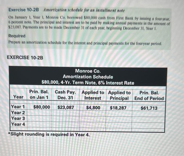 Solved Exercise 10-2B Amortization schedule for an | Chegg.com