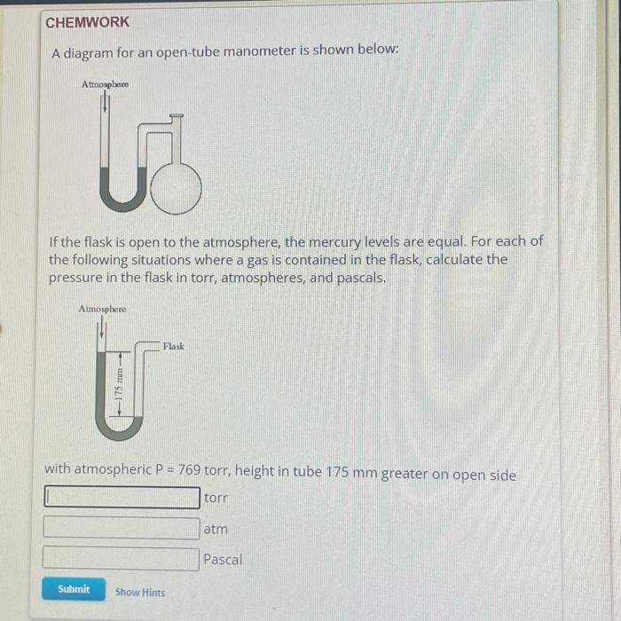 Solved A diagram for an open-tube manometer is shown below: | Chegg.com