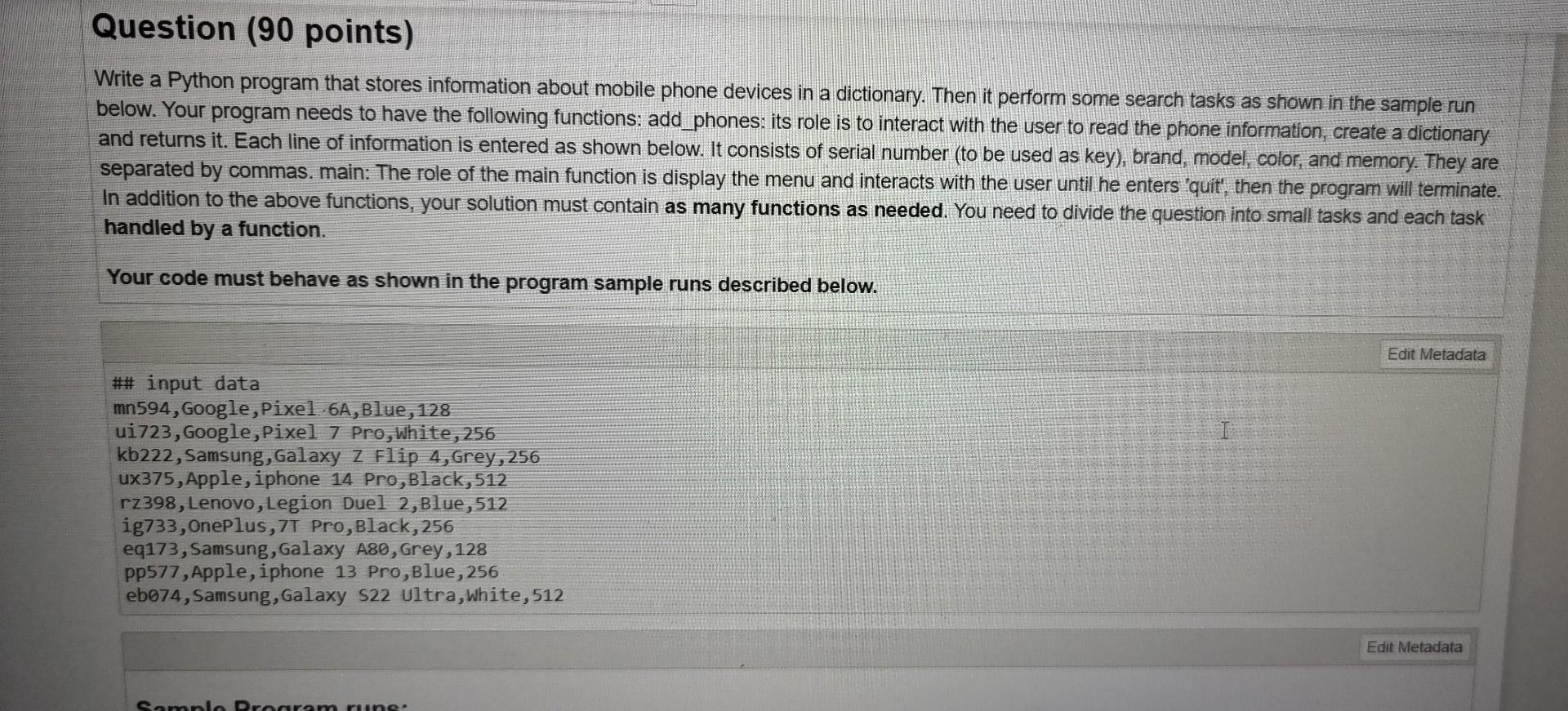 Solved Do it in python, please. It should match the sample | Chegg.com