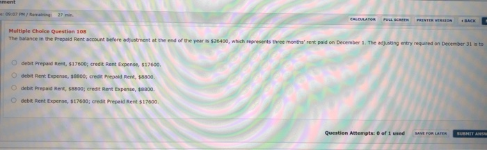 Solved ament 09:07 PM / Remaining CALCULATOR FULL SCREEN | Chegg.com
