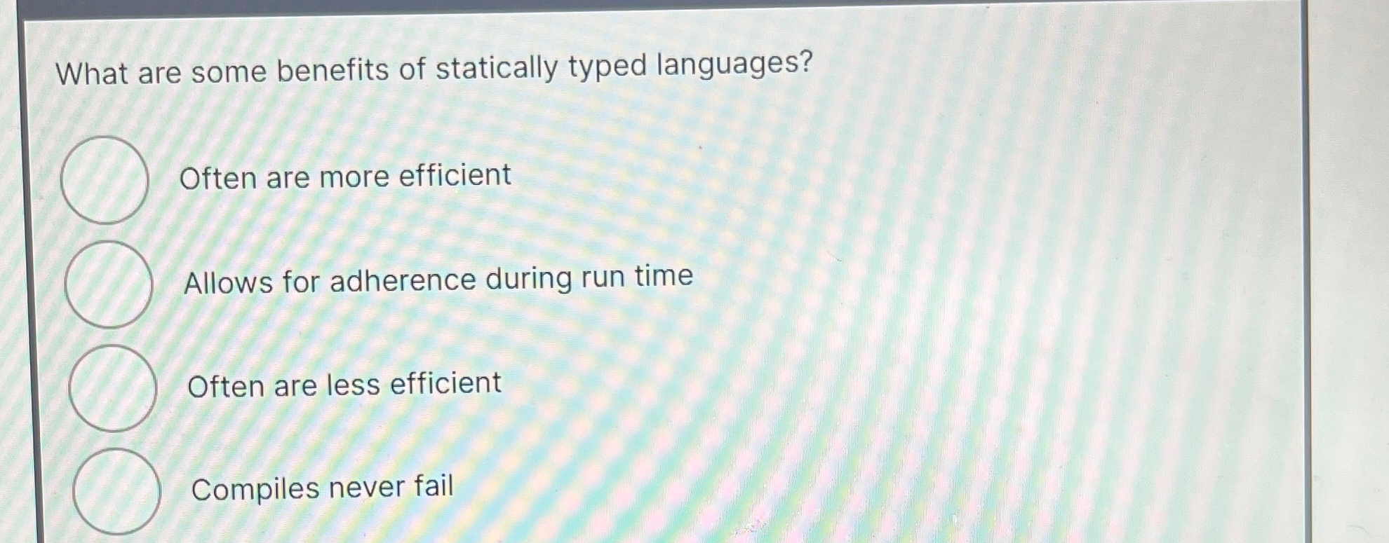 Solved What are some benefits of statically typed | Chegg.com