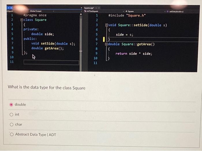 Solved que Square.cpp Schuqur 1 Side double Square #include | Chegg.com