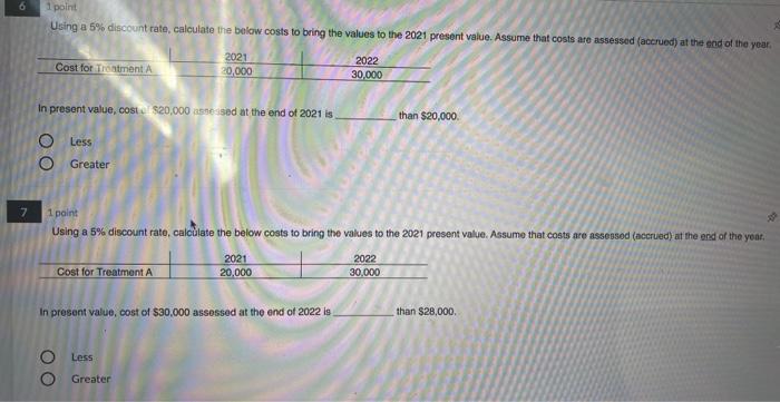 Solved 6 1 point Using a 5% discount rate, calculate the | Chegg.com