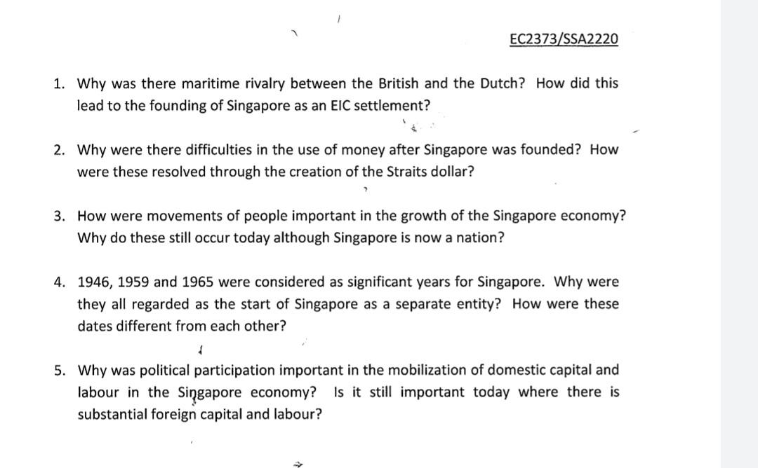 Solved EC2373/SSA2220 1. Why was there maritime rivalry | Chegg.com
