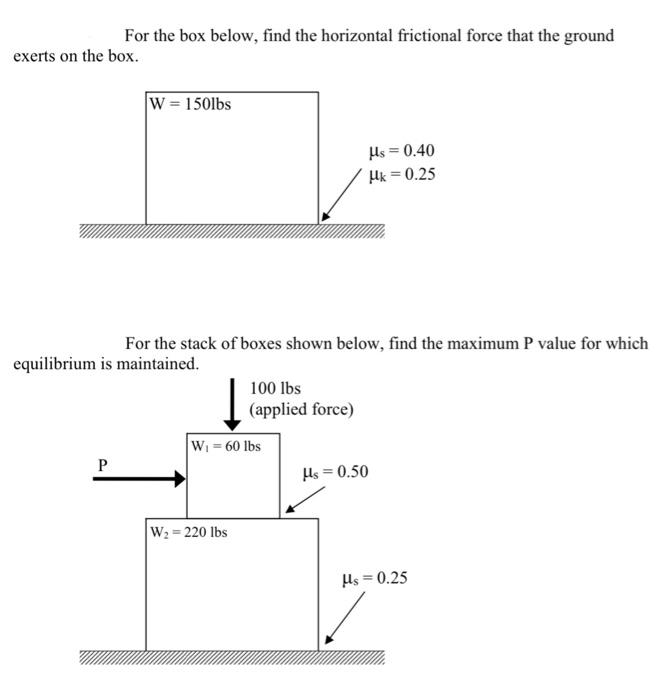 Solved For the box below, find the horizontal frictional | Chegg.com