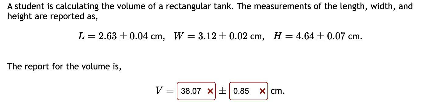 Solved A student is calculating the volume of a rectangular | Chegg.com