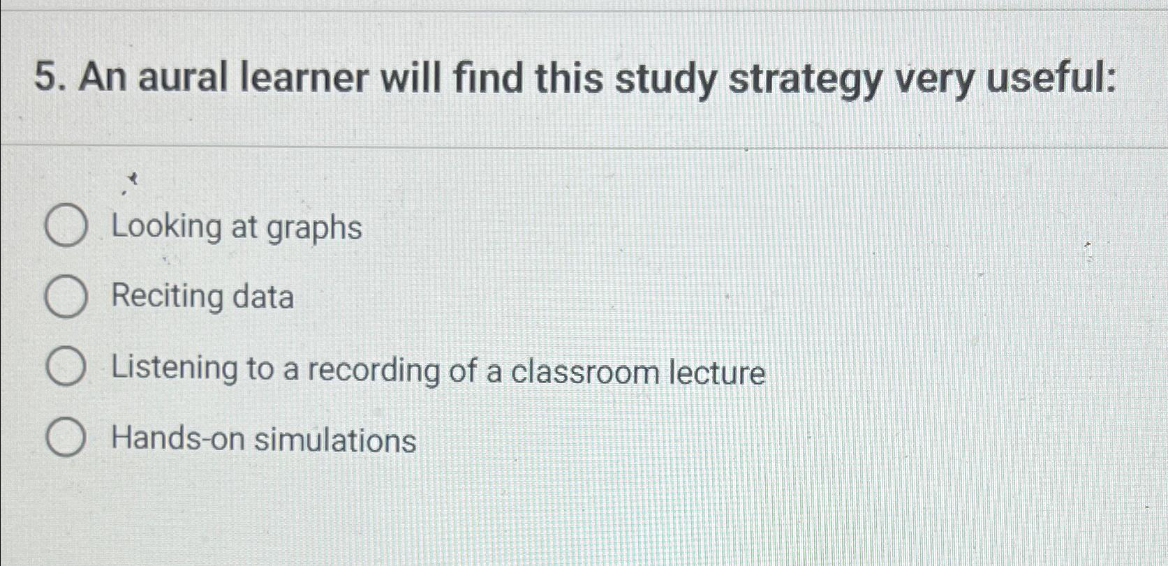 Solved An aural learner will find this study strategy very | Chegg.com