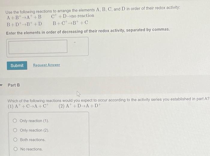 Solved Use the following reactions to arrange the elements | Chegg.com