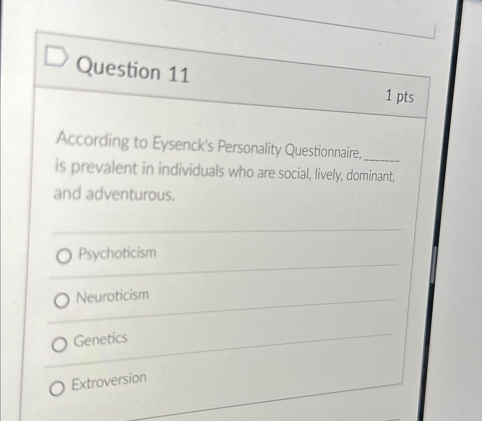 Solved Question 111 ﻿ptsAccording to Eysenck's Personality | Chegg.com