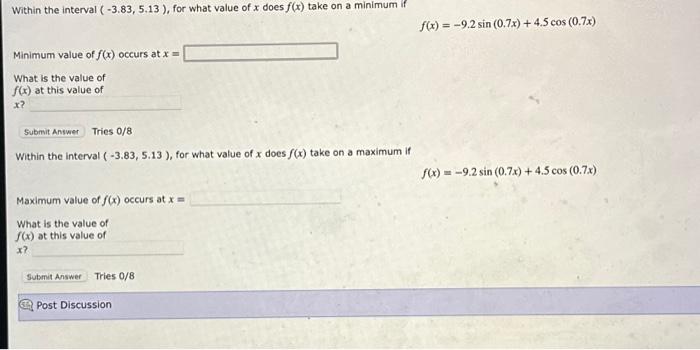 Solved Within the interval (-3.83, 5.13), for what value of | Chegg.com