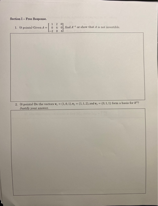 Solved Section I - Free Response. 1 201 1. (8 points) Given | Chegg.com