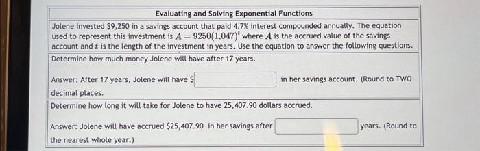 Solved Evaluating and Solving Exponential Functions Jolene | Chegg.com
