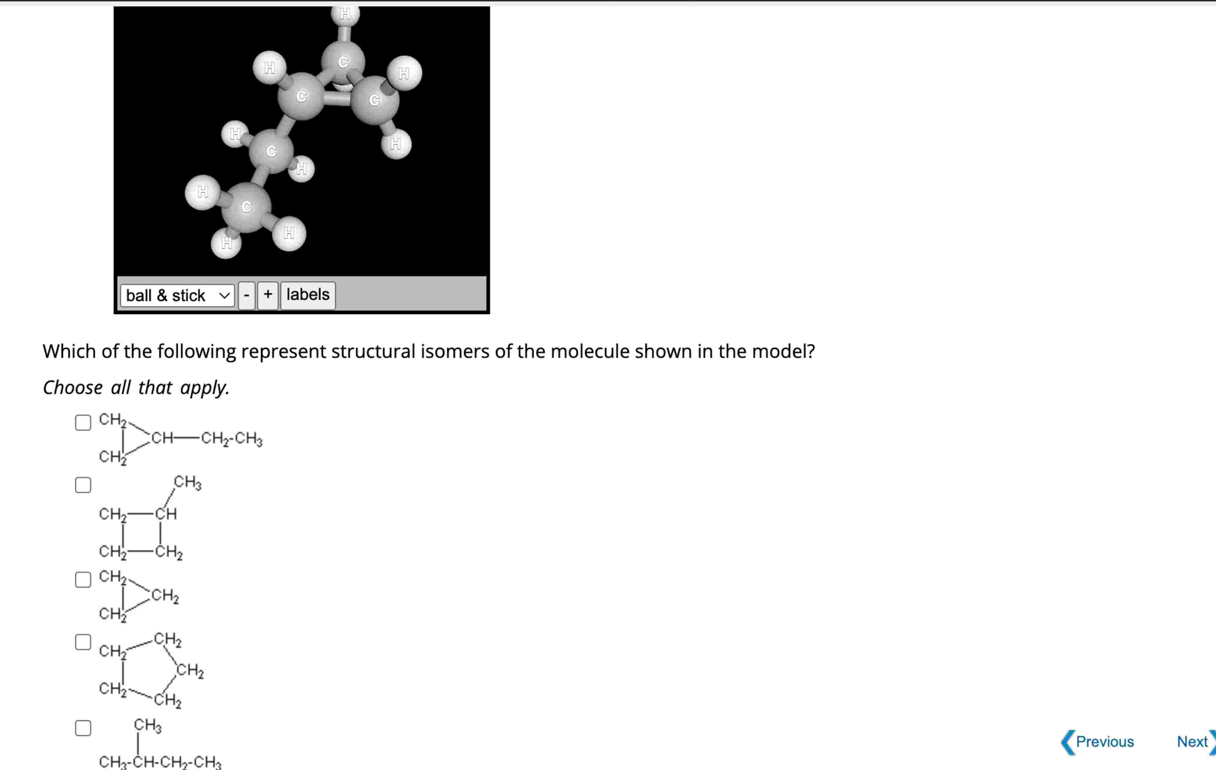 Solved A model of a cycloalkane appears in the window below. | Chegg.com