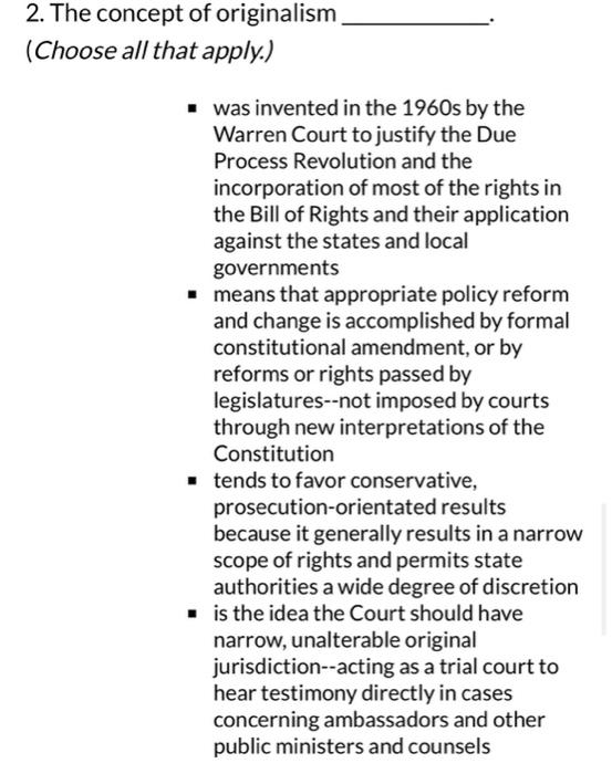 2. The concept of originalism (Choose all that | Chegg.com