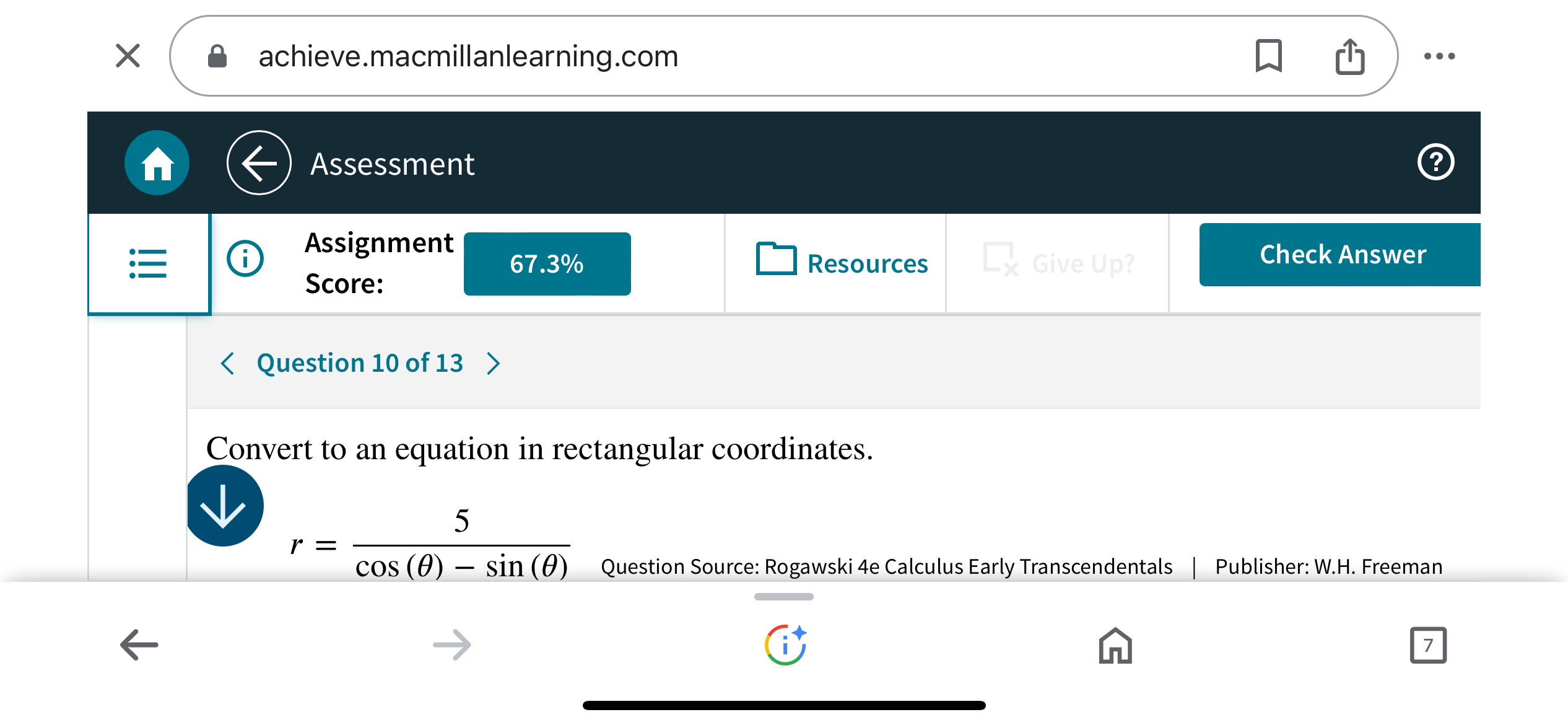 Solved achieve.macmillanlearning.comAssessment(?)Convert to | Chegg.com