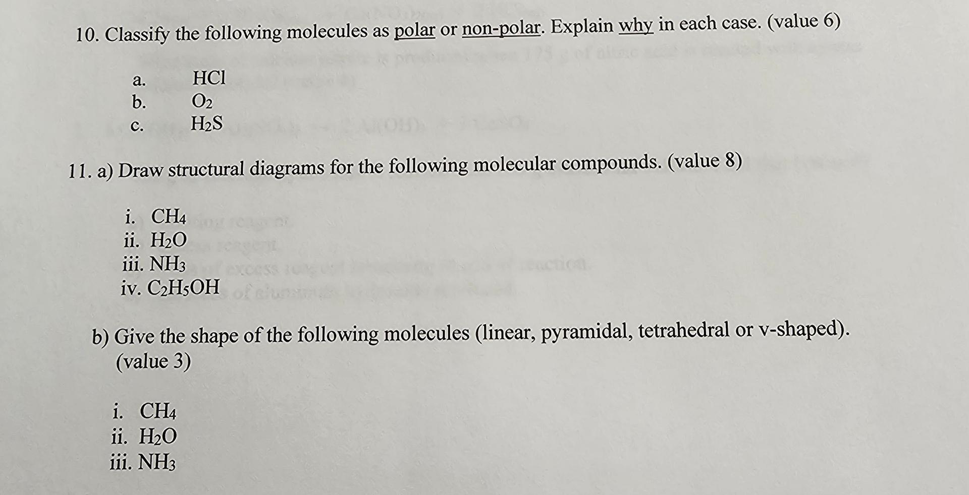 Solved Classify the following molecules as polar or | Chegg.com