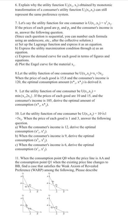 Solved 6. Explain why the utility function U2(x1,x2) | Chegg.com