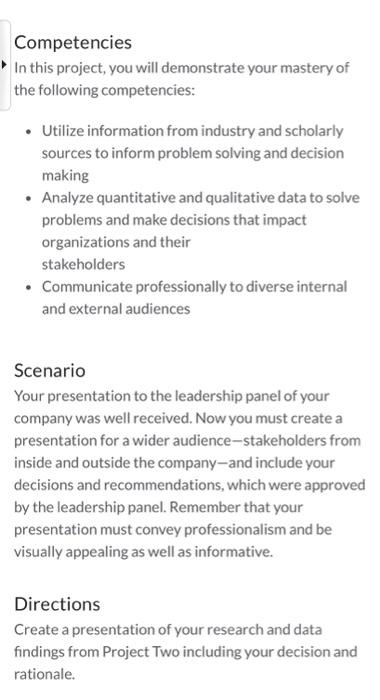 Competencies In this project, you will demonstrate | Chegg.com