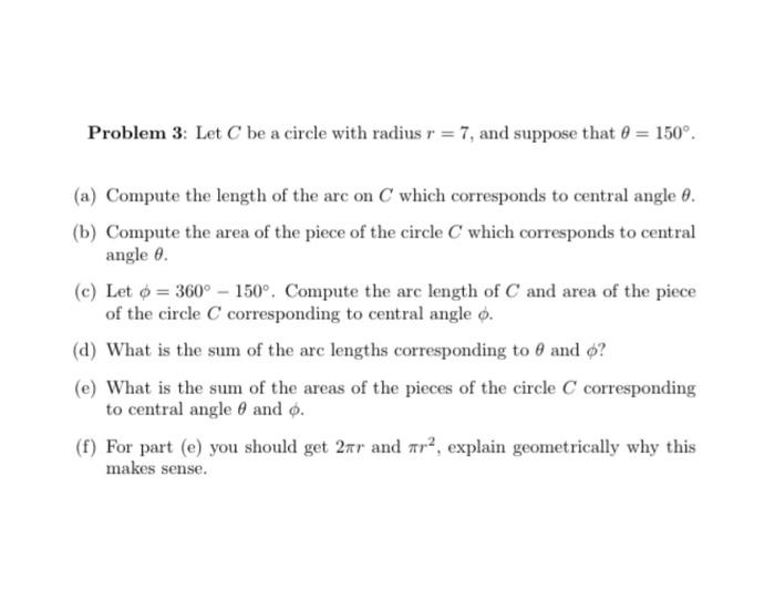 Problem 3: Let C be a circle with radius r=7, and | Chegg.com