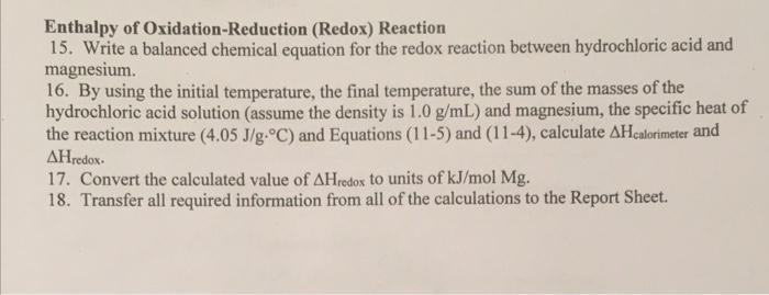 Solved Thermochemistry Report Sheet Name and Drawer Number | Chegg.com