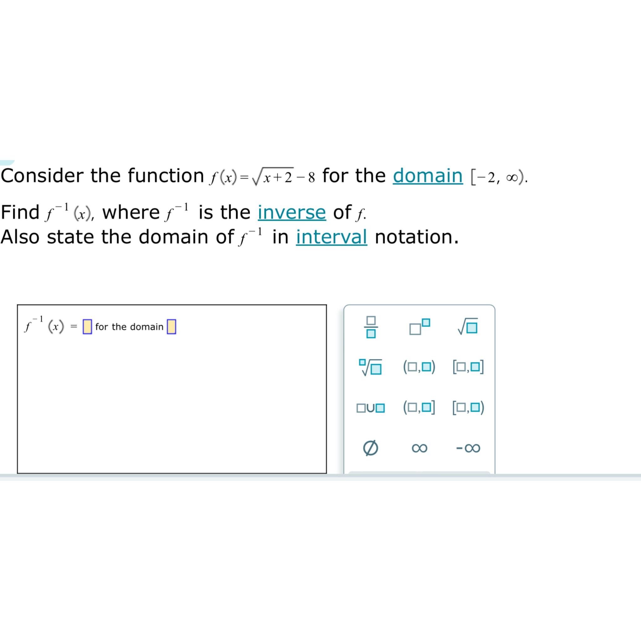Solved Consider the function f(x)=x+22-8 ﻿for the domain | Chegg.com