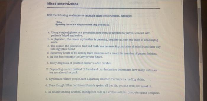 Solved Mixed constructione Edit the following hentences to | Chegg.com