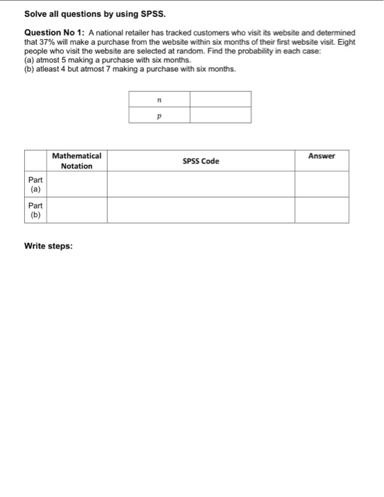 Solved Solve all questions by using SPSS. Question No 1: A | Chegg.com