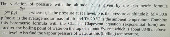 Solved 1 The variation of pressure with the altitude, h, is | Chegg.com