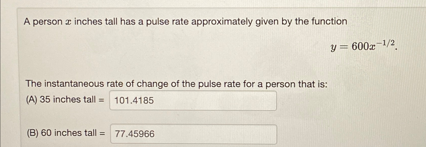 Solved A person x ﻿inches tall has a pulse rate | Chegg.com