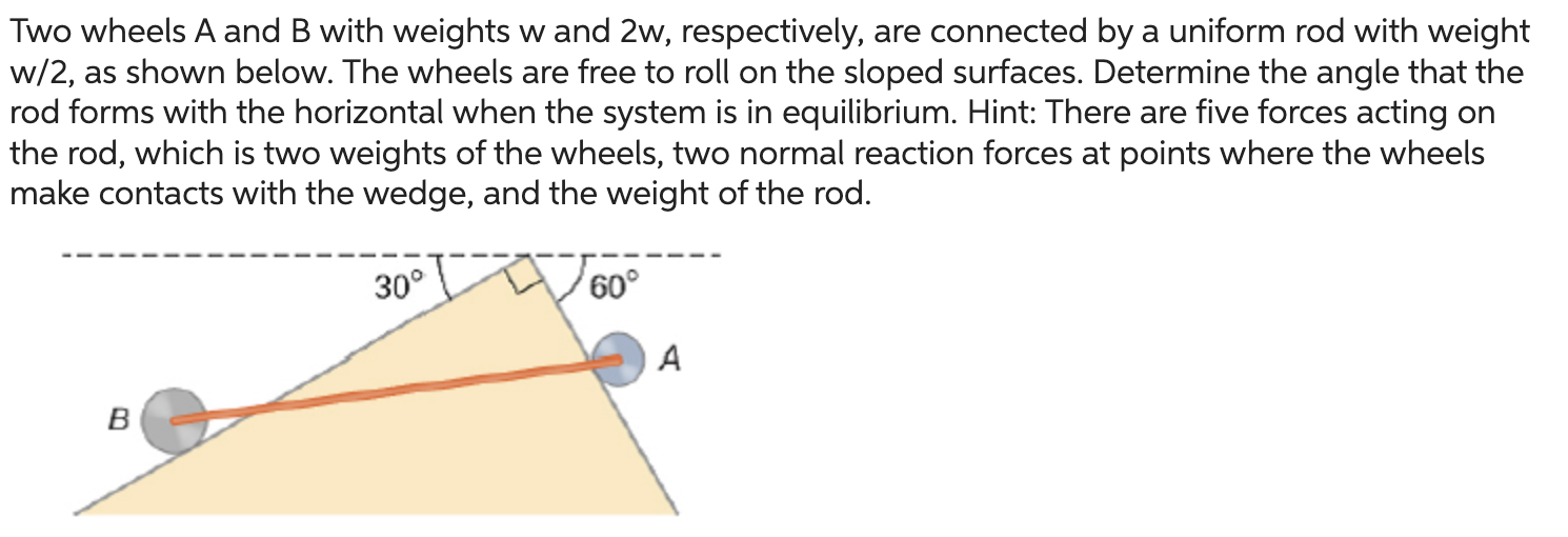 Solved Two wheels A and B ﻿with weights w ﻿and 2w, | Chegg.com