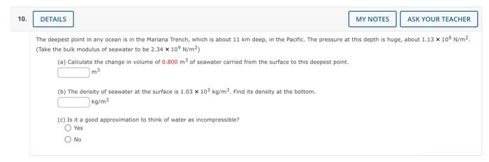 Solved The deepest point in any ocean is in the Mariana | Chegg.com