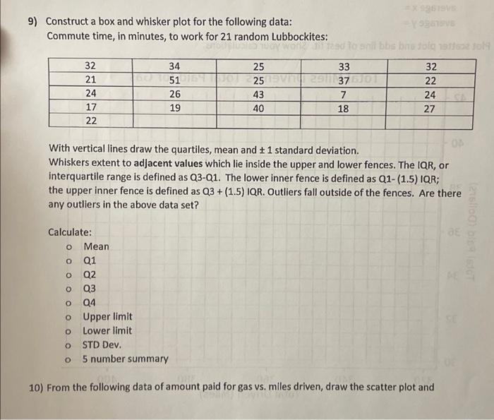 Solved 9) Construct a box and whisker plot for the following | Chegg.com