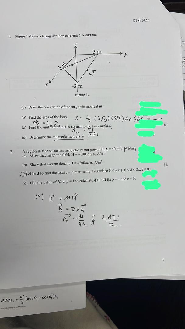 Solved Figure 1 ﻿shows a triangular loop currying 5A | Chegg.com